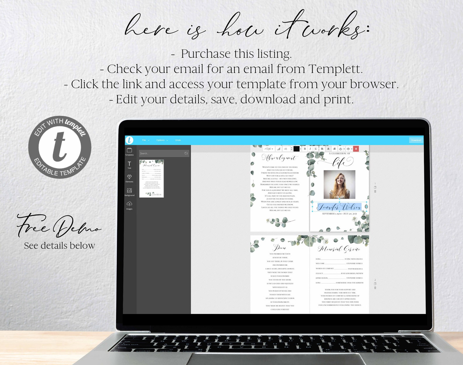 Celebration of Life Program Template Folded Funeral Program - Etsy