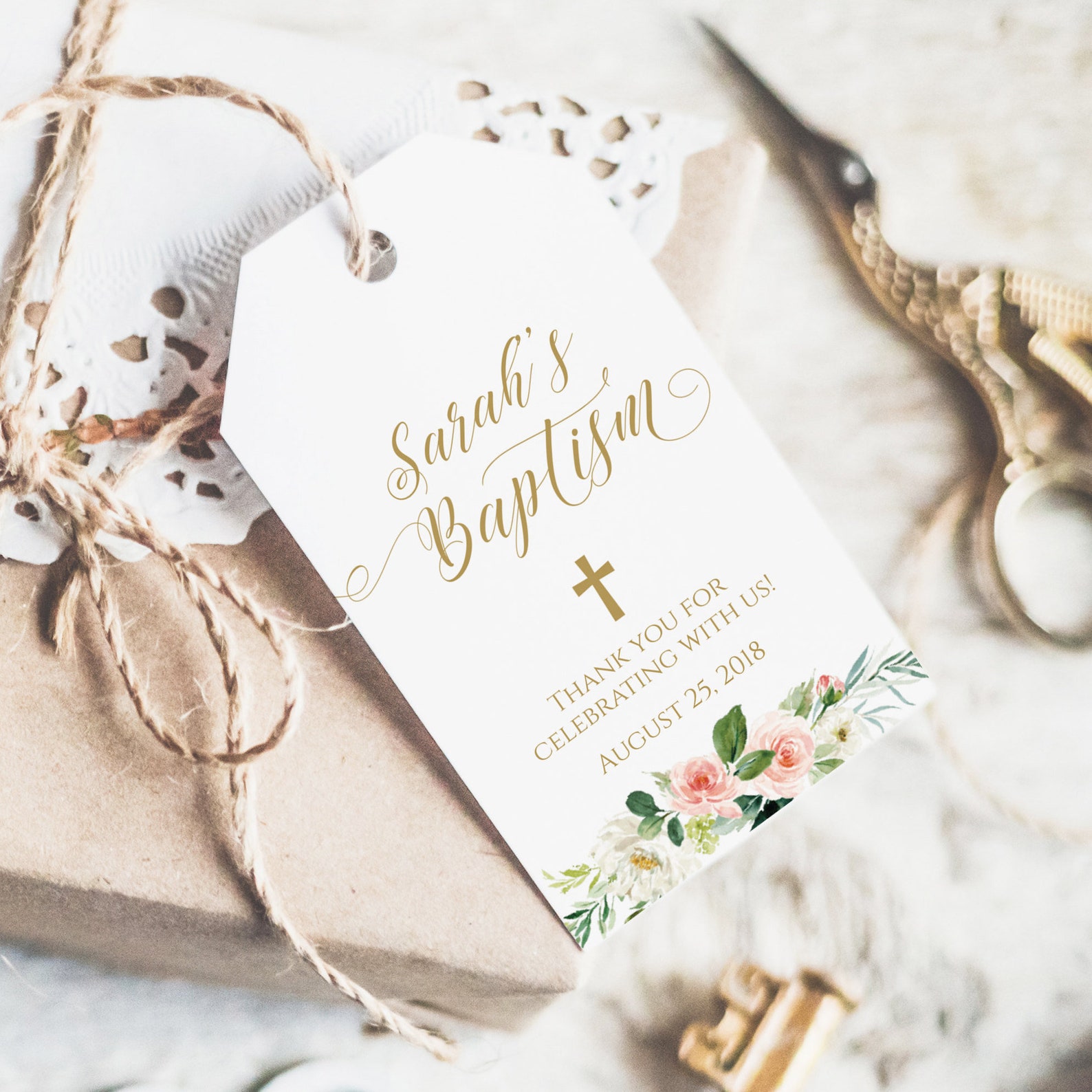 Printable Baptism Favor Tags First Communion Tags Floral | Etsy