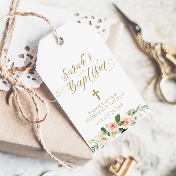 Printable Baptism Favor Tags First Communion Tags Floral | Etsy