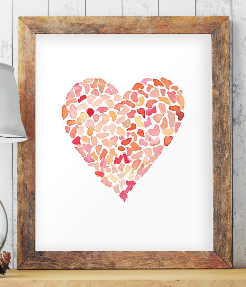 Red heart Red heart print Watercolor print Heart art Love | Etsy