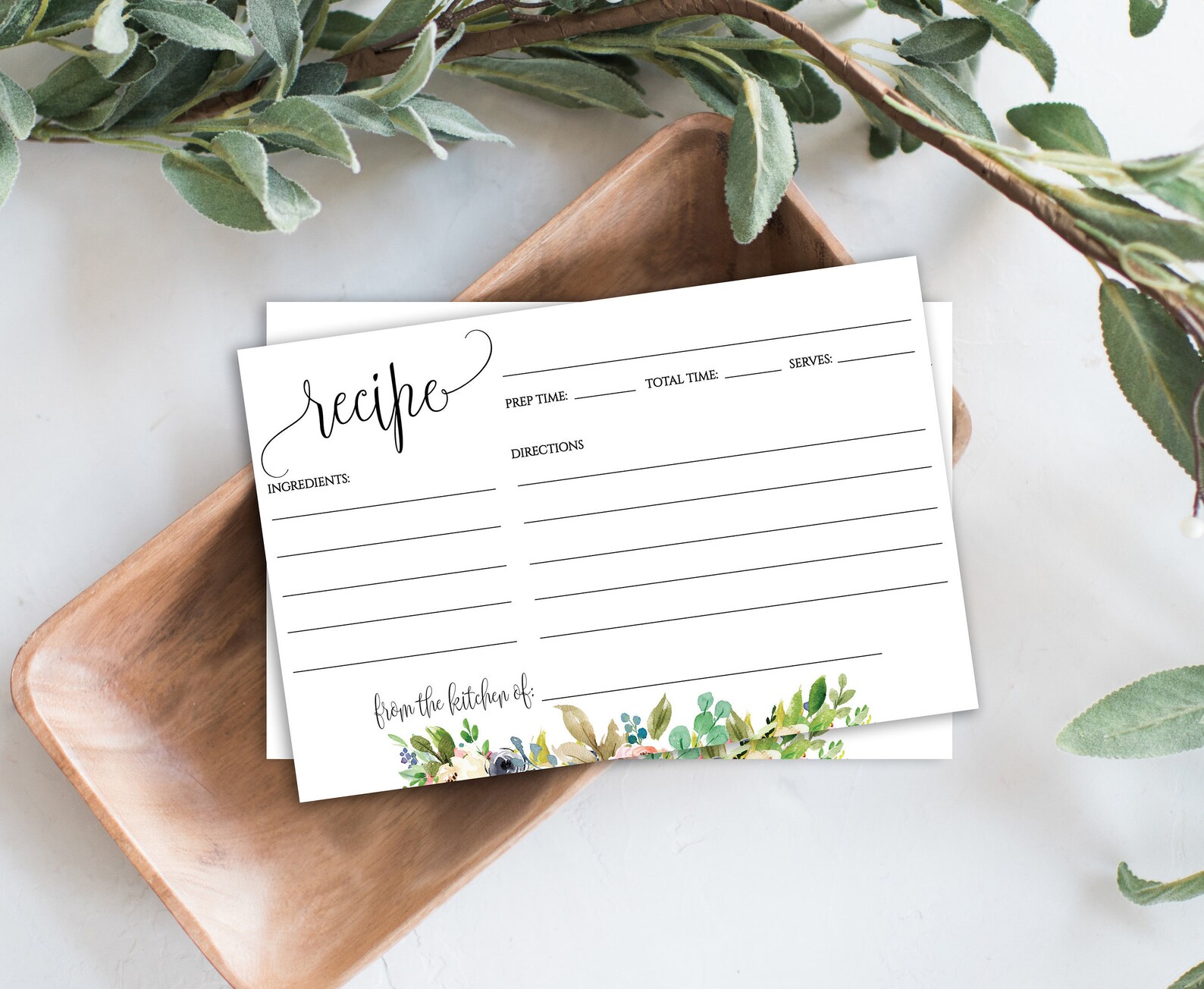 Floral Recipe Card Printable Template Printable Recipe Card | Etsy