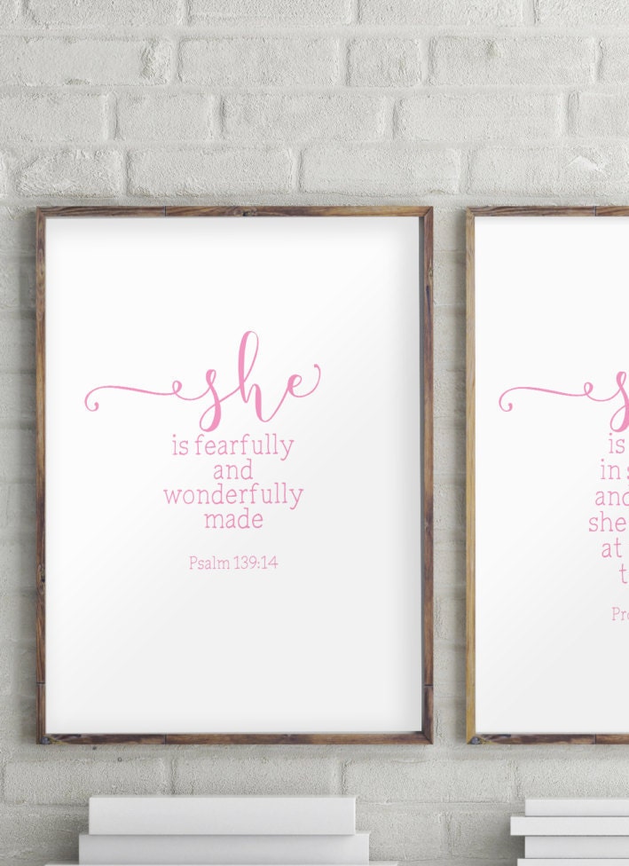 Set of 3 print Pink art Scripture art print Baby girl | Etsy