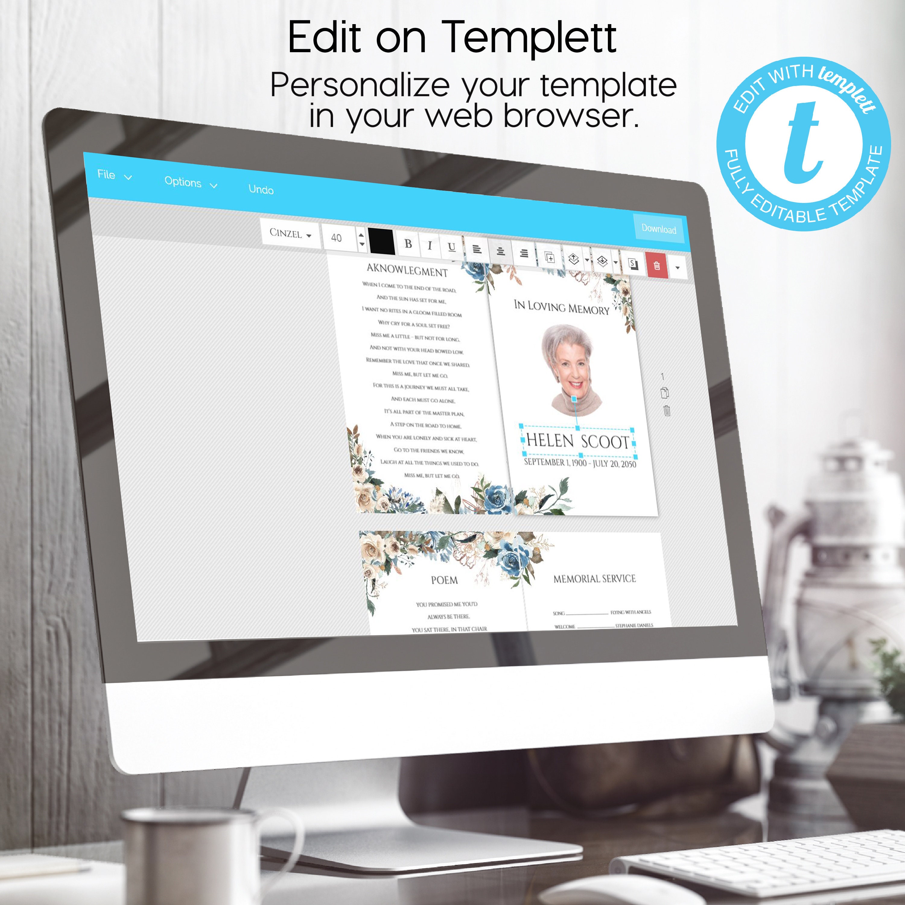 Folded Funeral Program Template, Printable Funeral Program Template ...