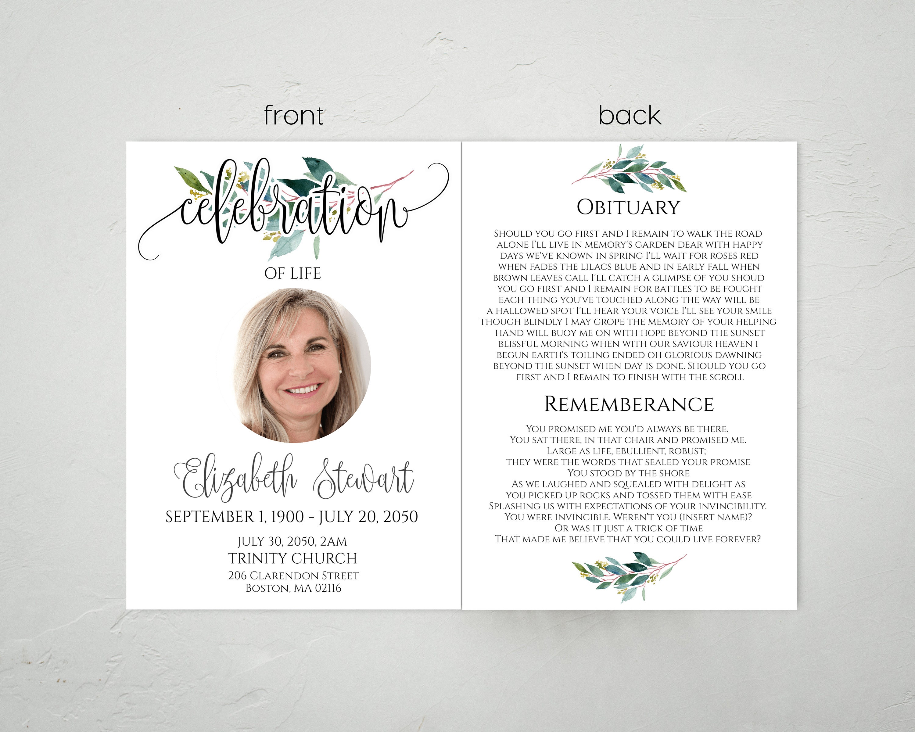 Celebration Of Life Program Template