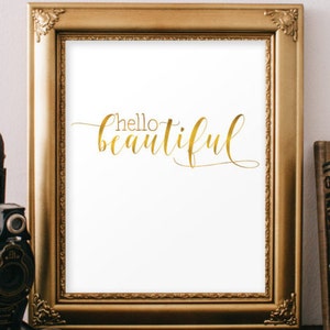 Hello Beautiful Printable Art, Gold Foil Print Nursery Prints Girl ...