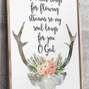 Psalm 42, Deer Bible Verse, Bible Verse, Scripture Print, Christian Art ...