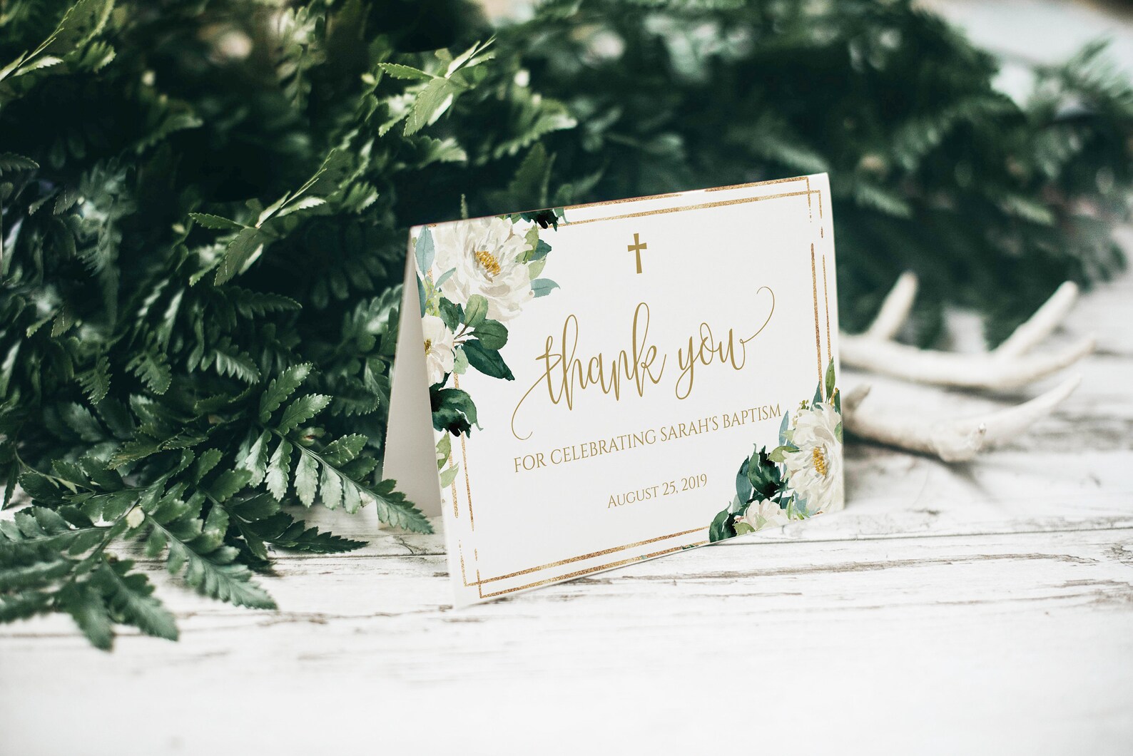 Gold Baptism Thank You Card Floral Baptism Decor Thank You | Etsy