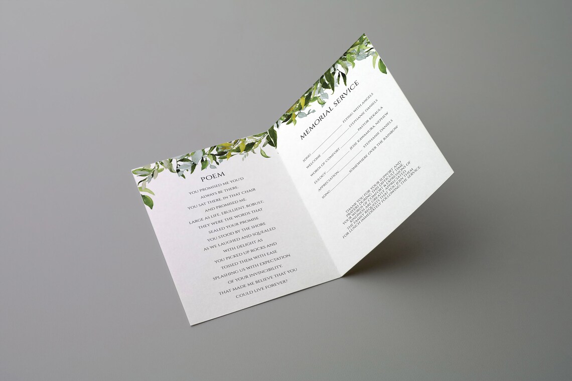 Funeral Program Template Folded Printable Funeral Program - Etsy