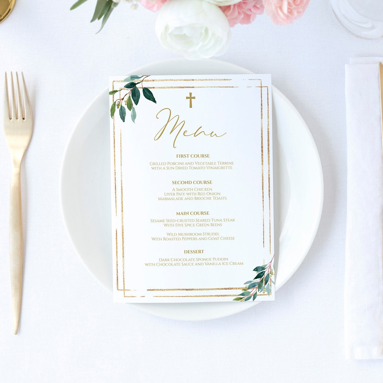 Baptism Menu, Instant Download, Greenery Baptism Menu, Boy Christening ...