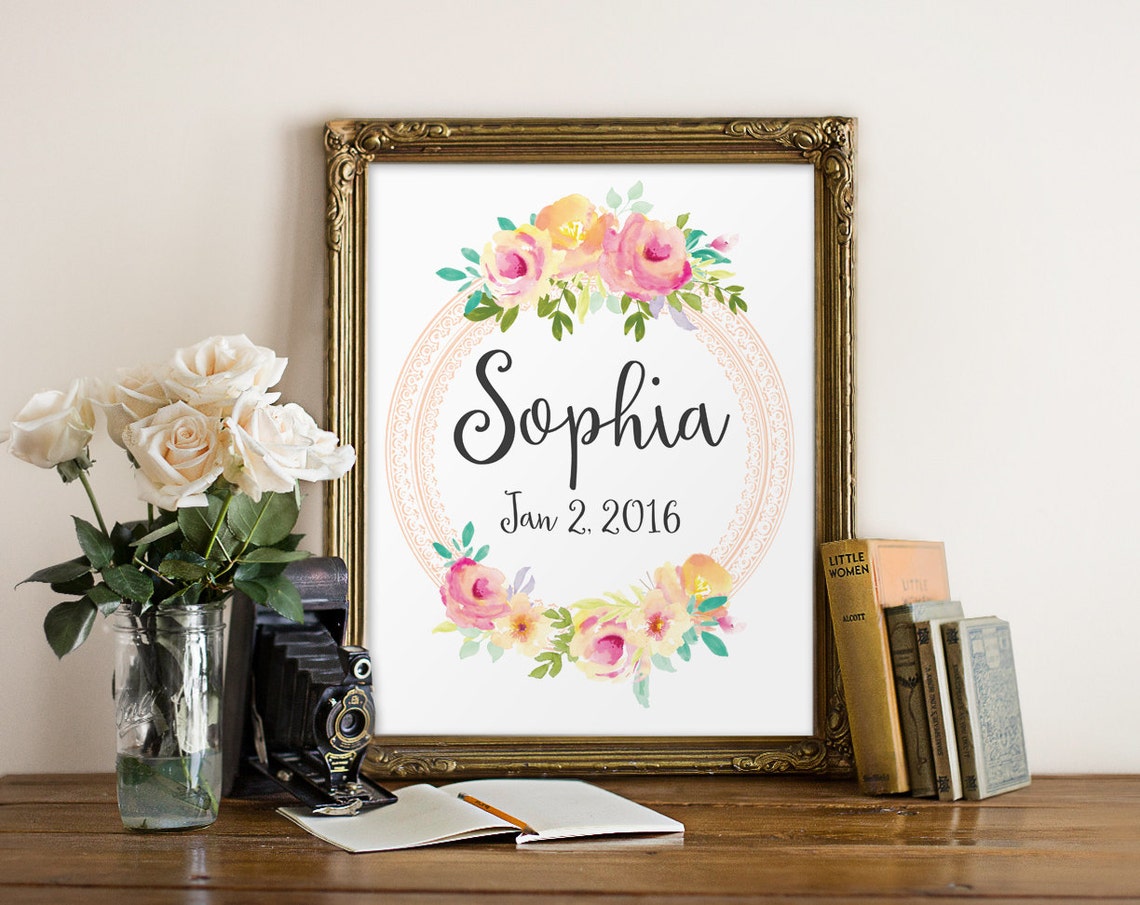 Personalized Printable Baby Girl Gift Baby Girl Name Sign - Etsy