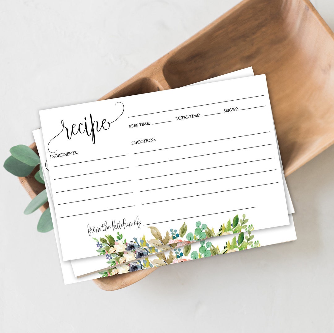 Floral Recipe Card Printable Template, Printable Recipe Card, Recipe ...