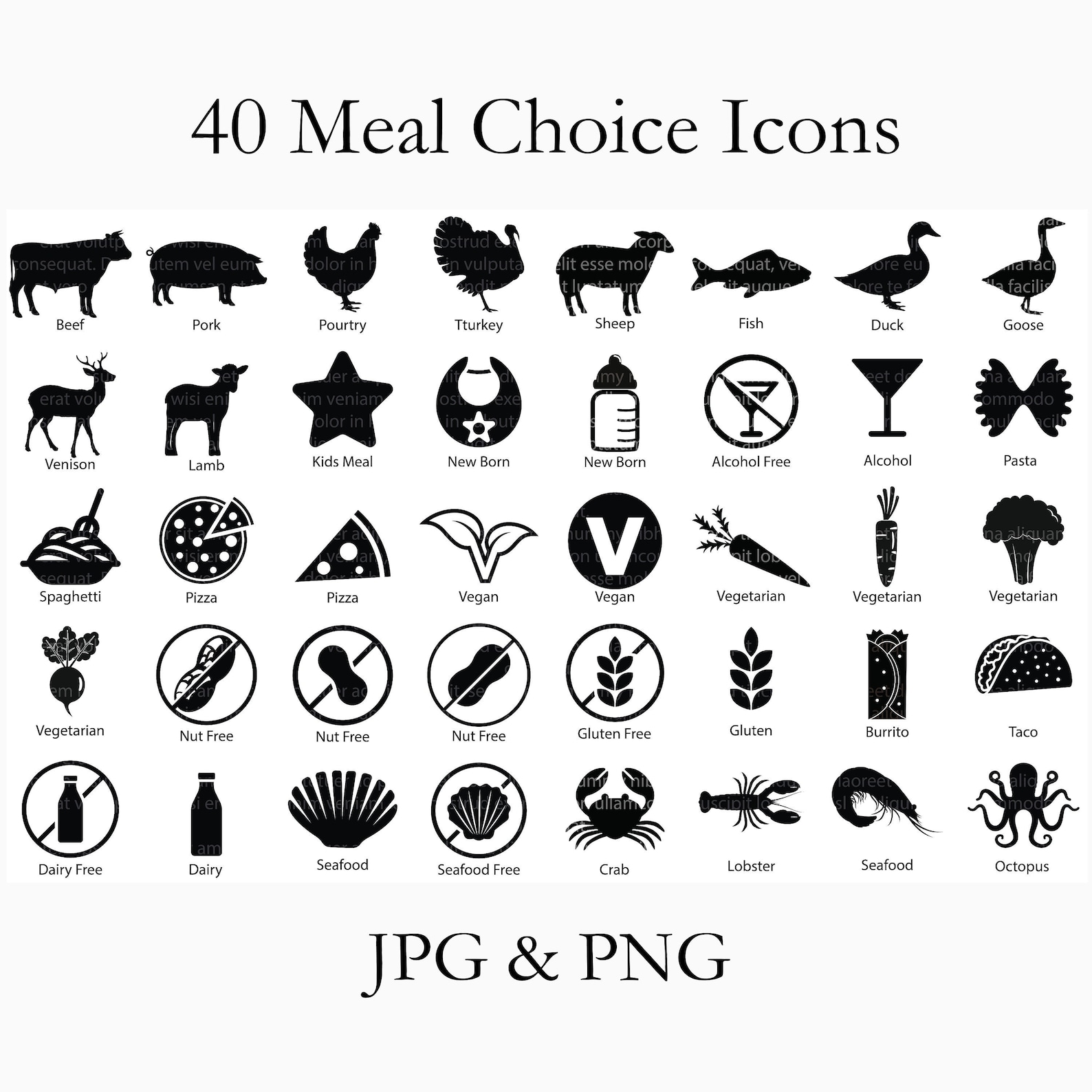 40 Meal Choice Icons PNG and JPG, Transparent Background, Digital Meal ...