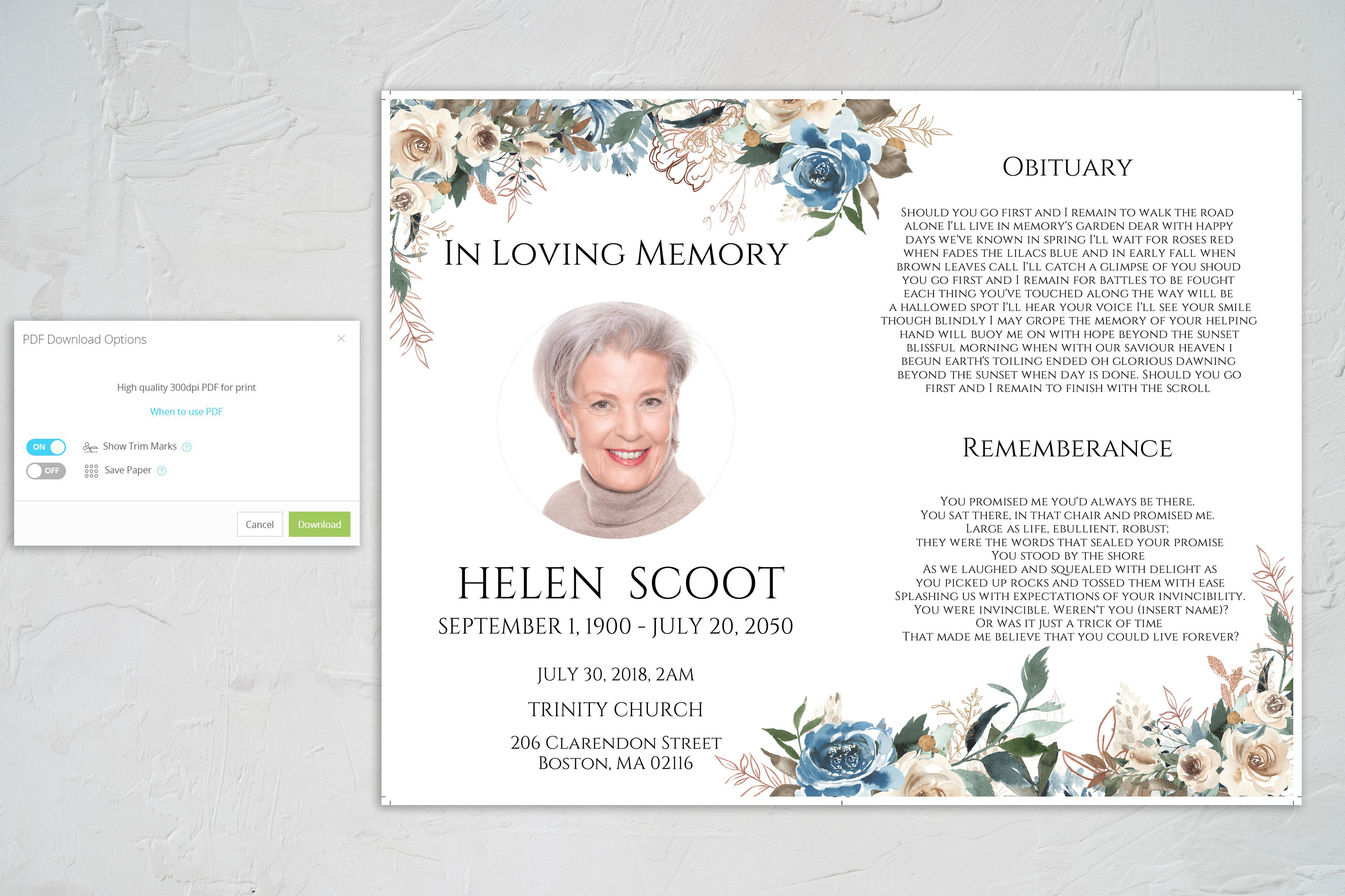 Floral Funeral Program Template Printable Funeral Program | Etsy