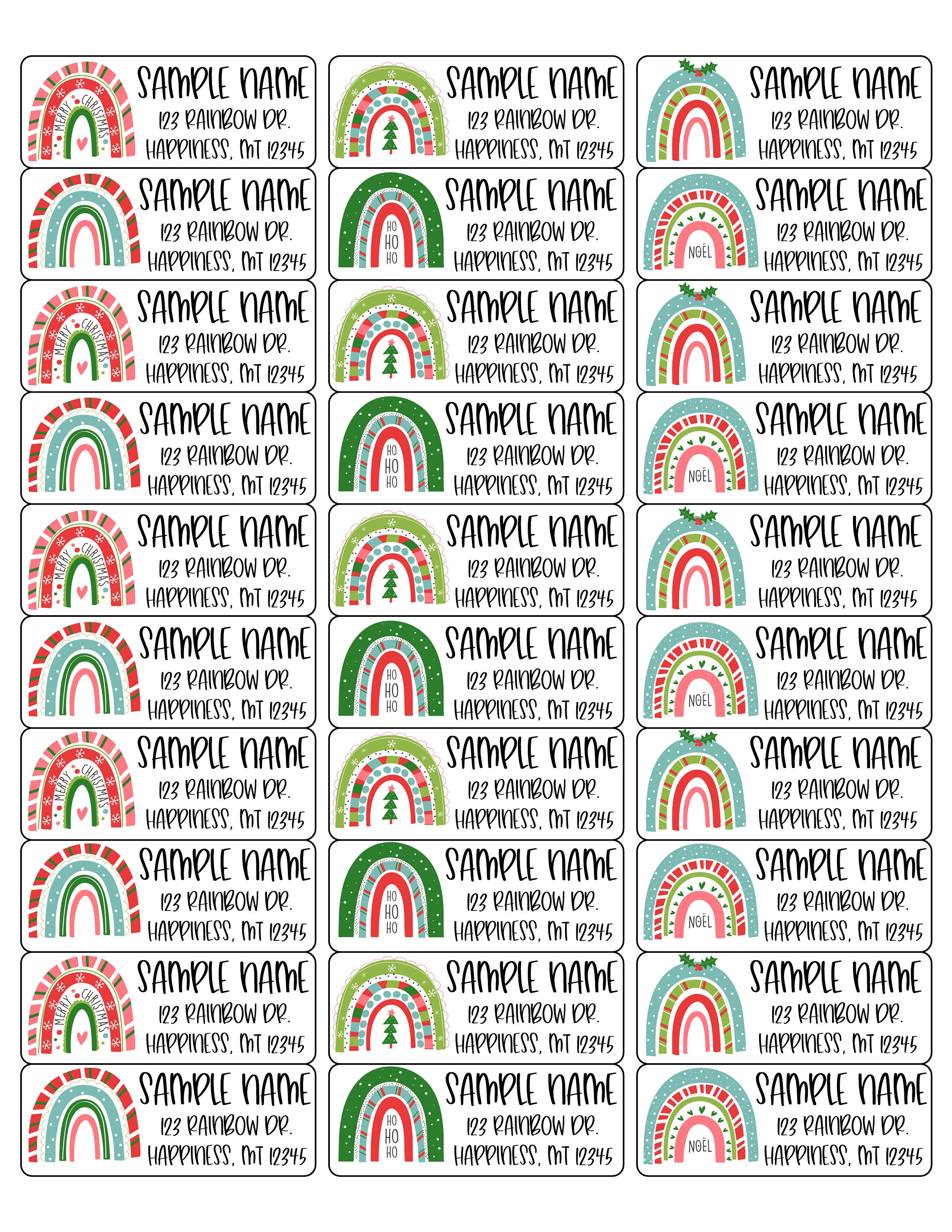 Christmas Rainbow Address Labels Mailing Labels - Etsy UK