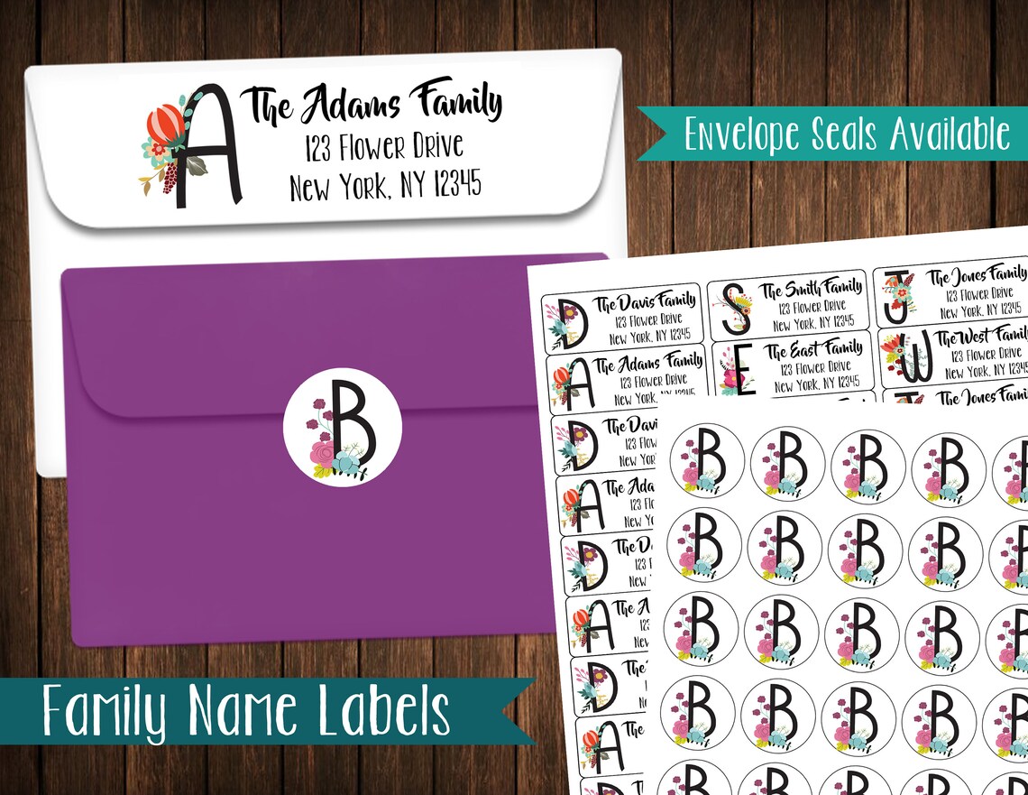 Alphabet Address Labels Monogram Address Labels Family Name | Etsy