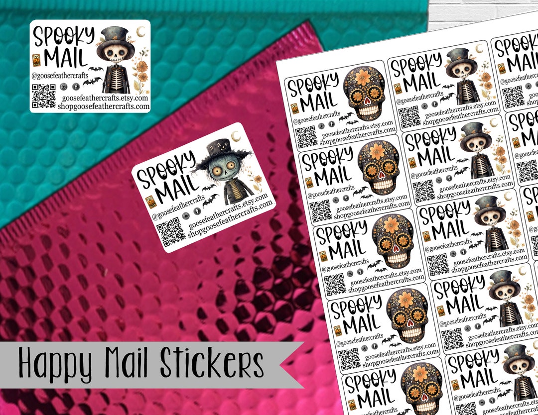 Halloween Happy Mail Stickers---large Rectangular - Etsy