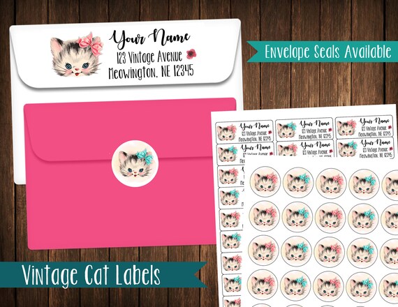 Vintage Cat Address Labels Vintage Kitty Cat Party Labels - Etsy