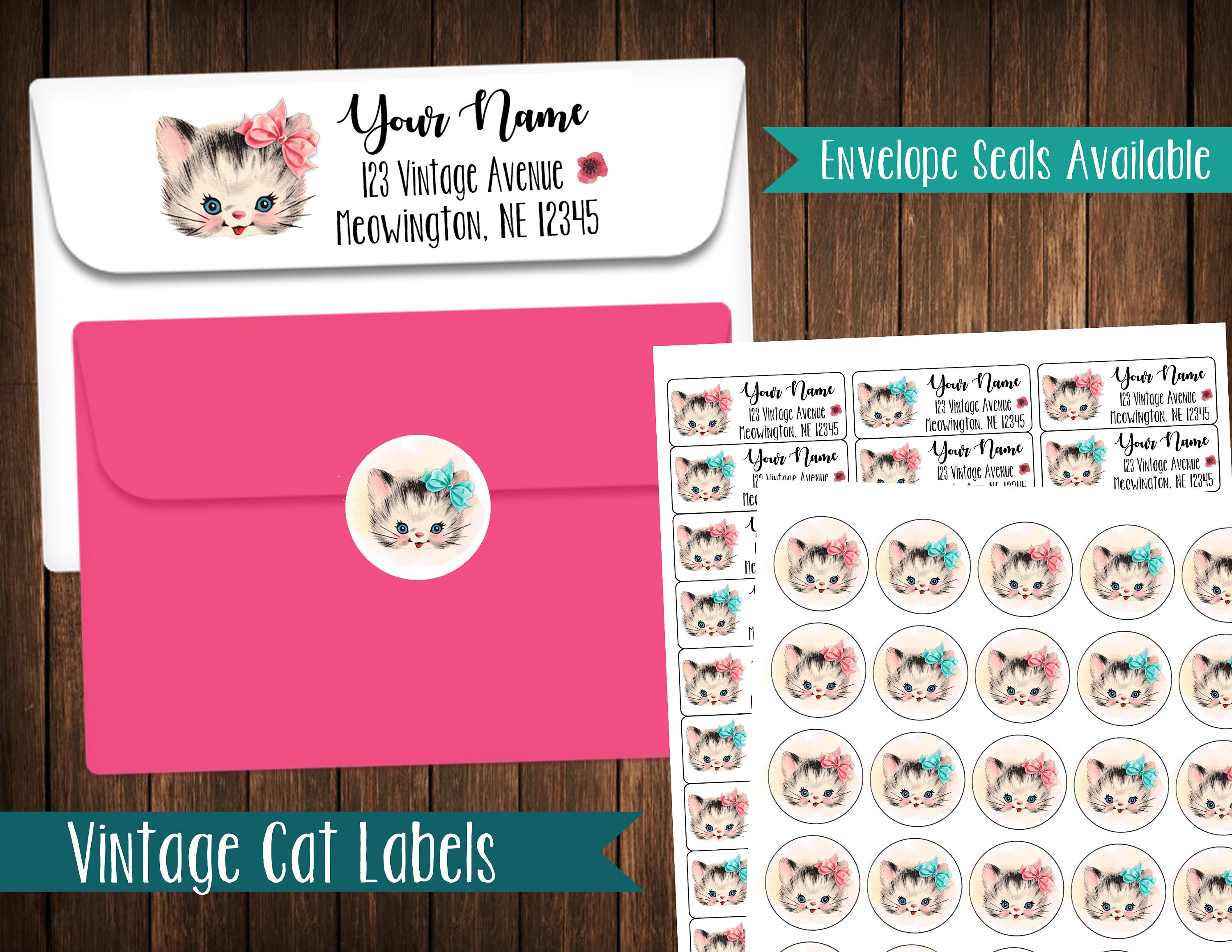 Vintage Cat Address Labels Vintage Kitty Cat Party Labels | Etsy