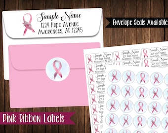 Breast Cancer Address Label, Pink Ribbon, Awareness, Survivor, Return ...