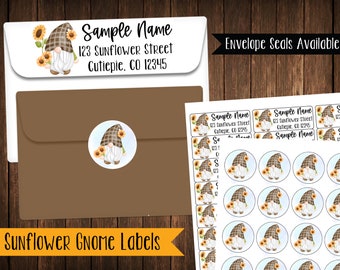Sunflower Gnomes Return Address Labels | Gnome Labels | Personalized ...