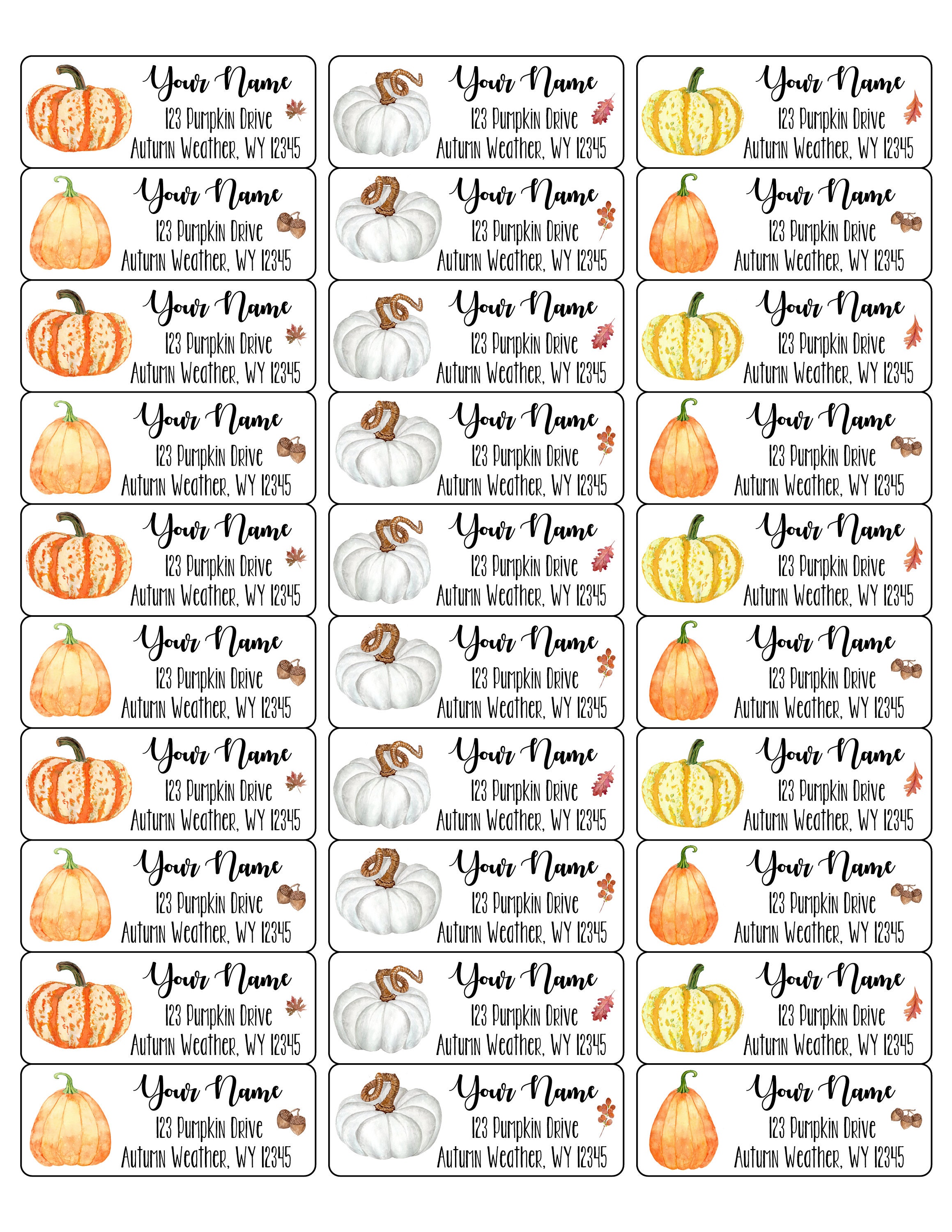 Pumpkin Address Labels Fall Address Labels Autumn Address - Etsy