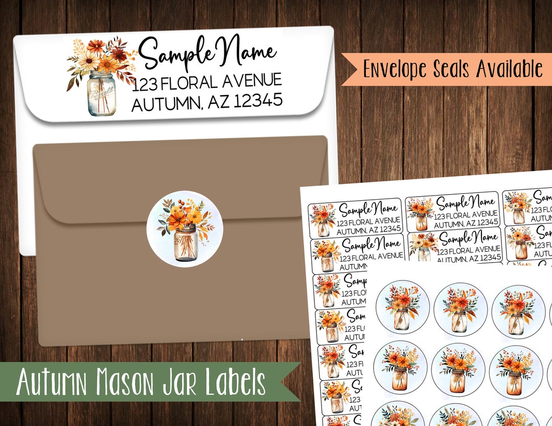 Autumn Floral Mason Jar Address Labels, Mailing Labels - Etsy
