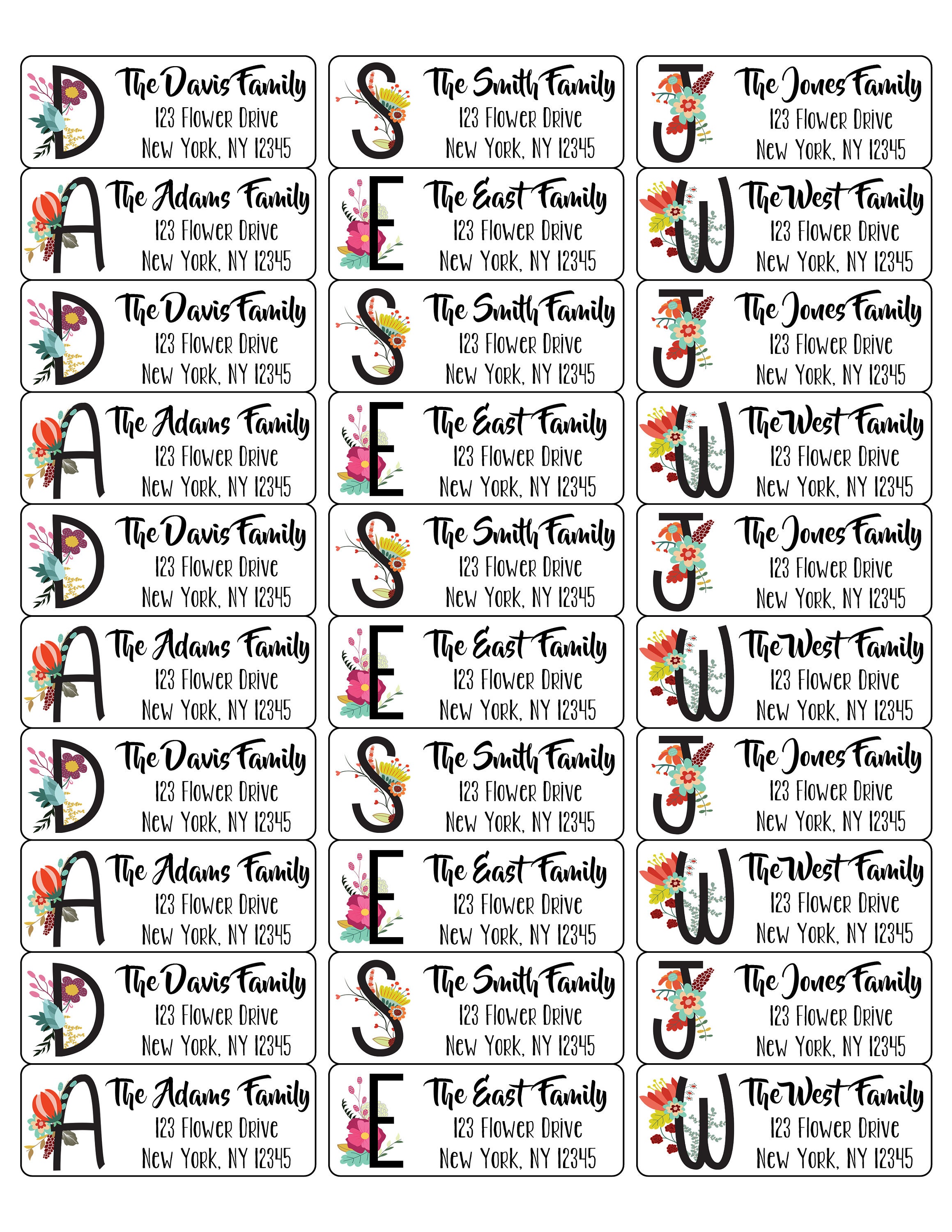 Alphabet Address Labels Monogram Address Labels Family Name | Etsy