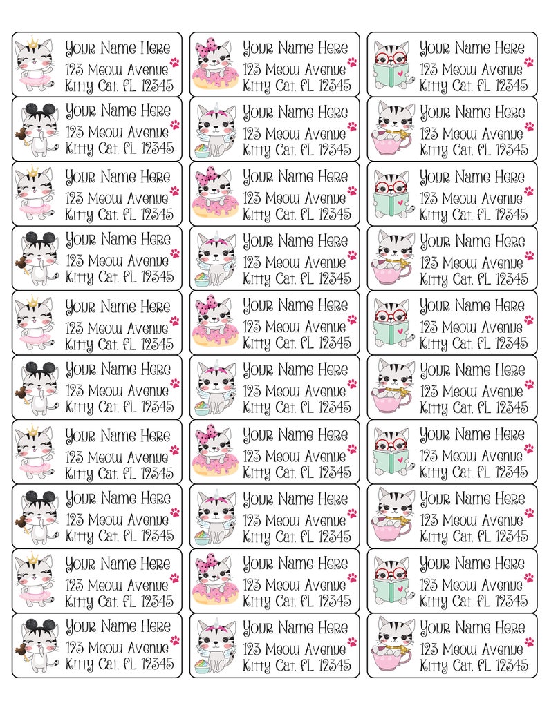 Cute Cat Address Labels, Cute Kitten Address Labels, Mailing Labels - Etsy