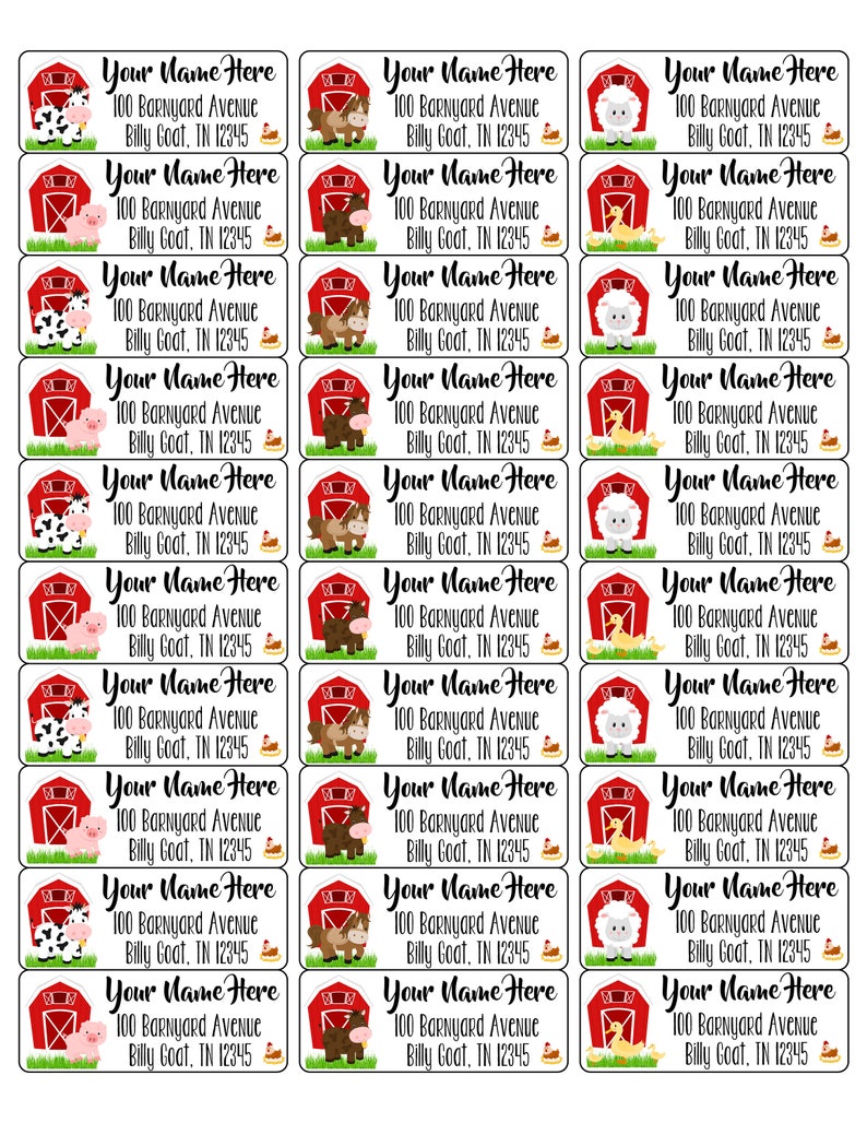 Red Barnyard Address Labels Farm Animals Address Labels Farm - Etsy