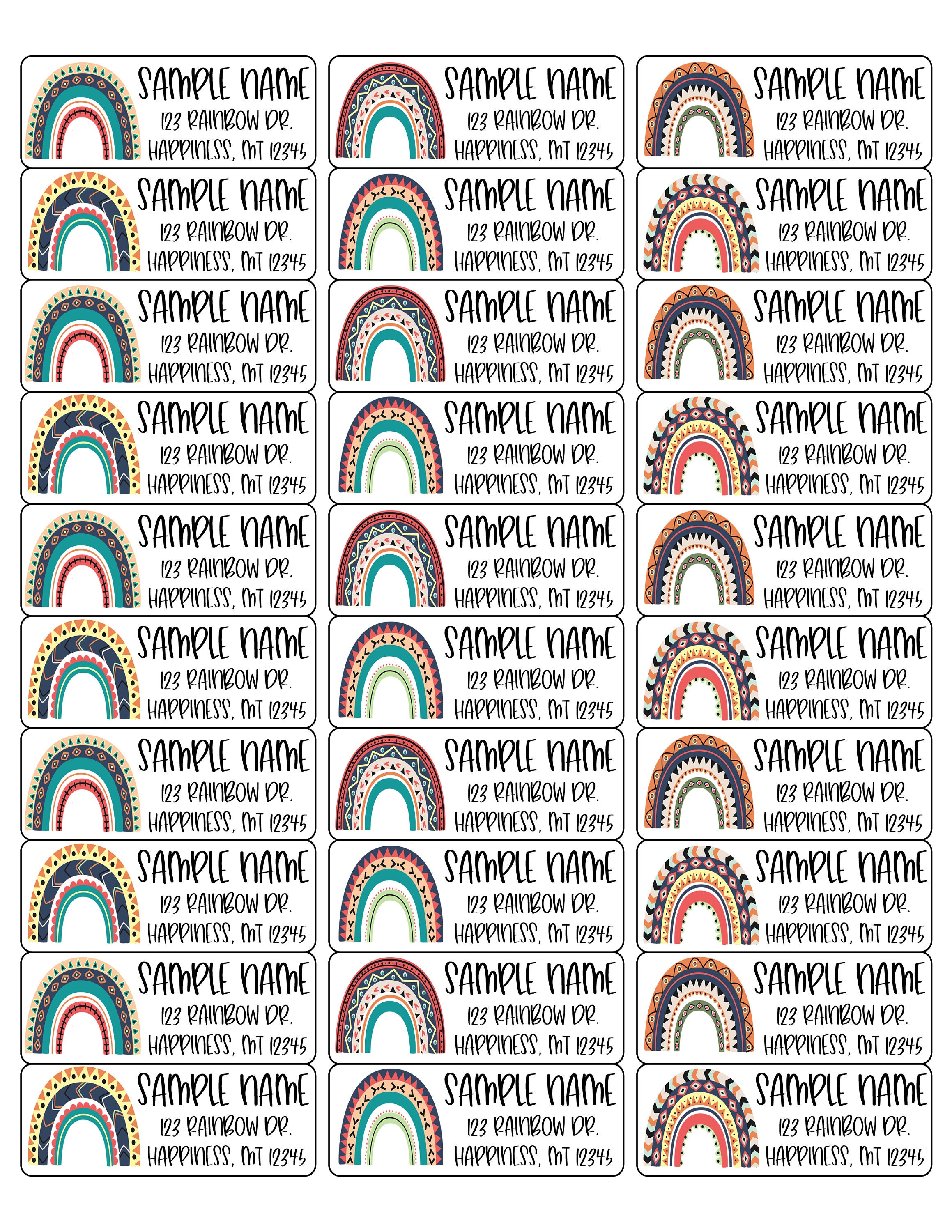 Boho Rainbow Address Labels Mailing Labels | Etsy