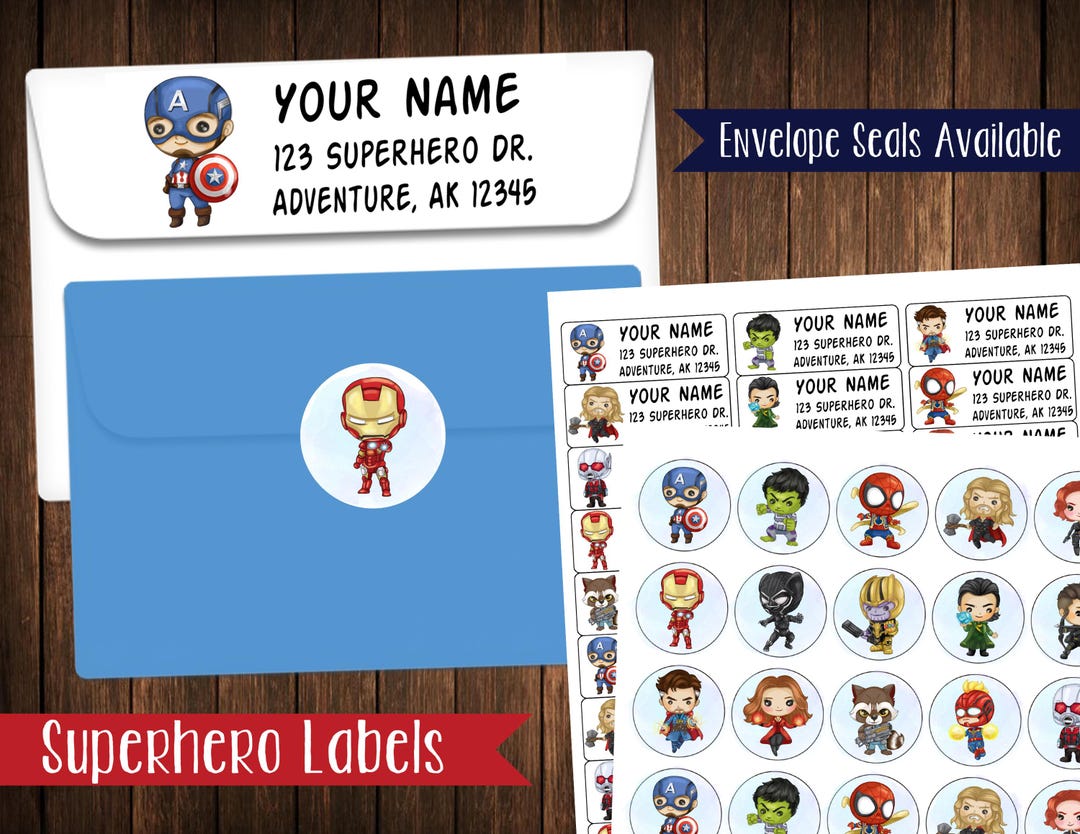 Superhero Character Address Labels, Mailing Labels - Etsy