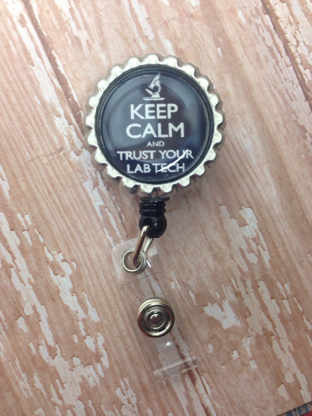 Badge Reel for Laboratory Professionals Keep Calm Gray and Black Lab ...