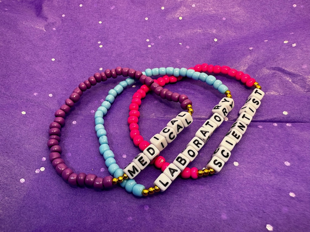 Medical Laboratory Scientist Set of Three Beaded Word Bracelets Lab ...