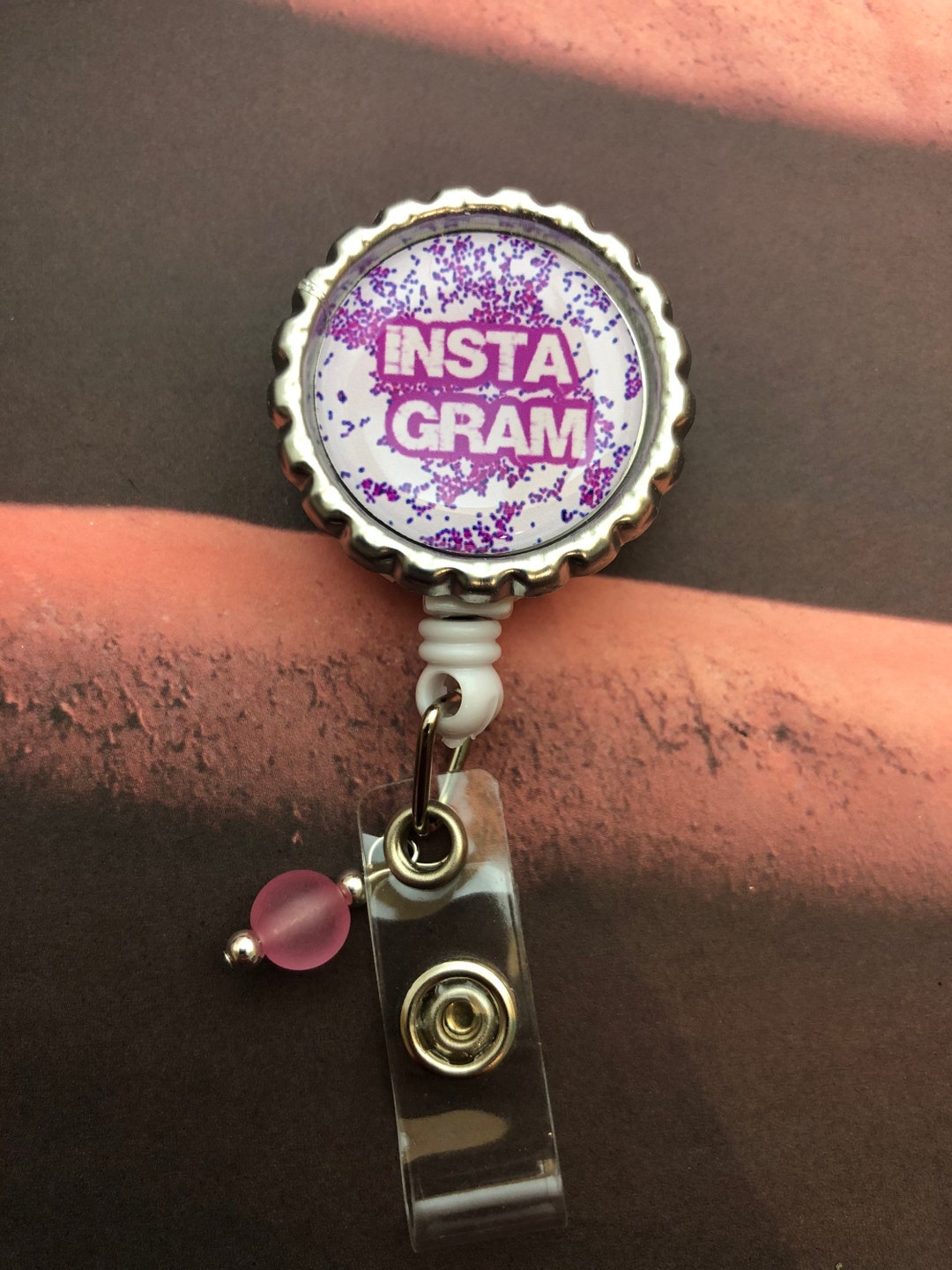 Retractable Badge Reel Insta Gram Stain Design Microbiology Lab Techs ...