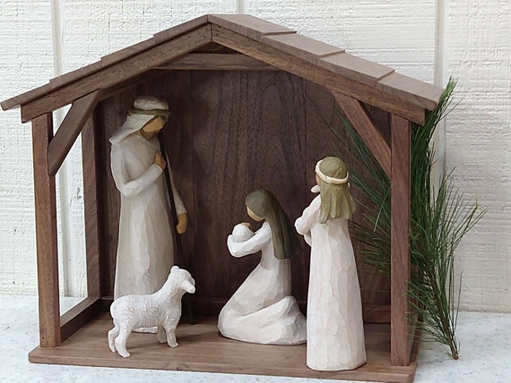 Classic Walnut Nativity Stable Creche Christmas Manger | Etsy