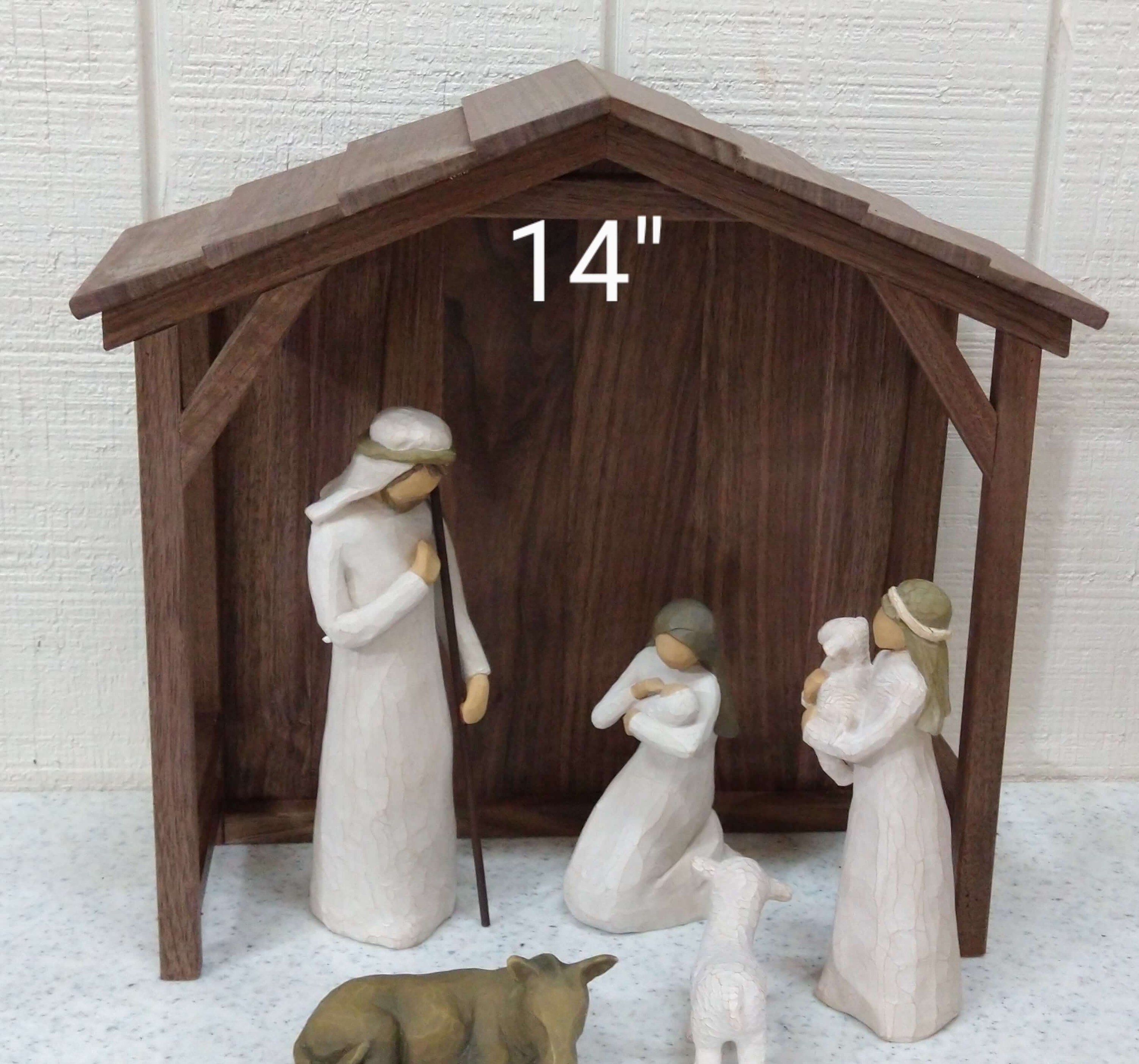 Classic Walnut Nativity Stable, Creche, Christmas Manger Scene, Center ...