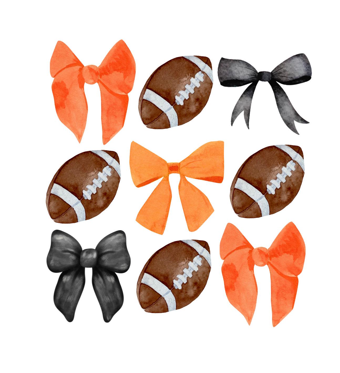 Football Bows, Coquette Bows, Football, Black and Orange, Football, PNG ...