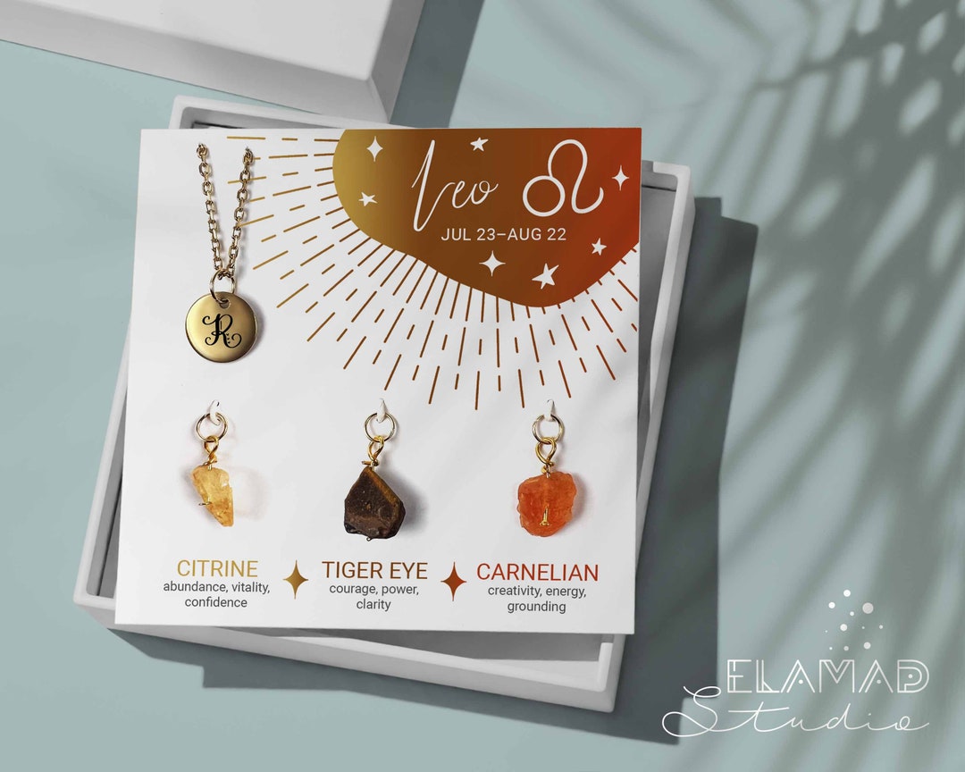 Zodiac Personalized Necklace Leo Raw Crystal Charms Monogram - Etsy