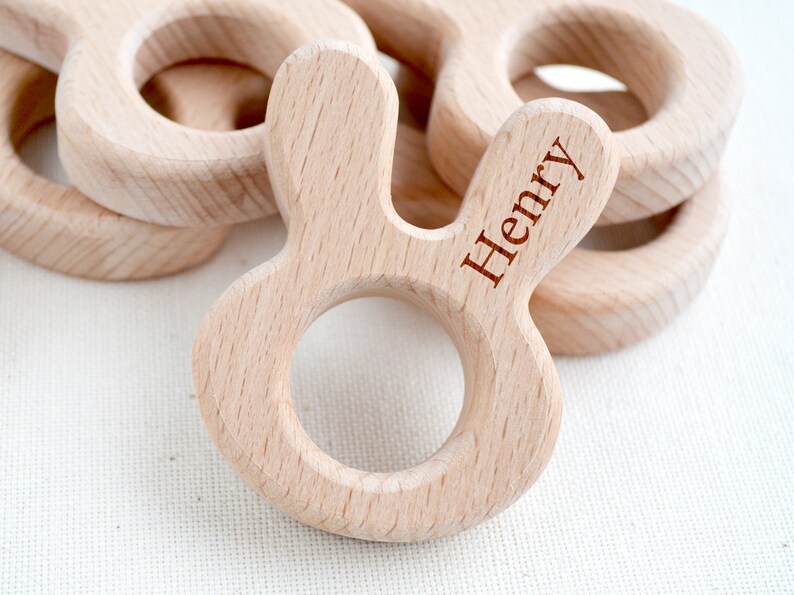 Personalized Bunny Ears Wooden Teether Rabbit Wood Teether | Etsy