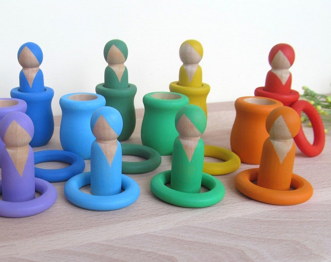Gift Set, 10 Rainbow Color Sorting Peg Dolls in Cups, 10 Toddler Size ...