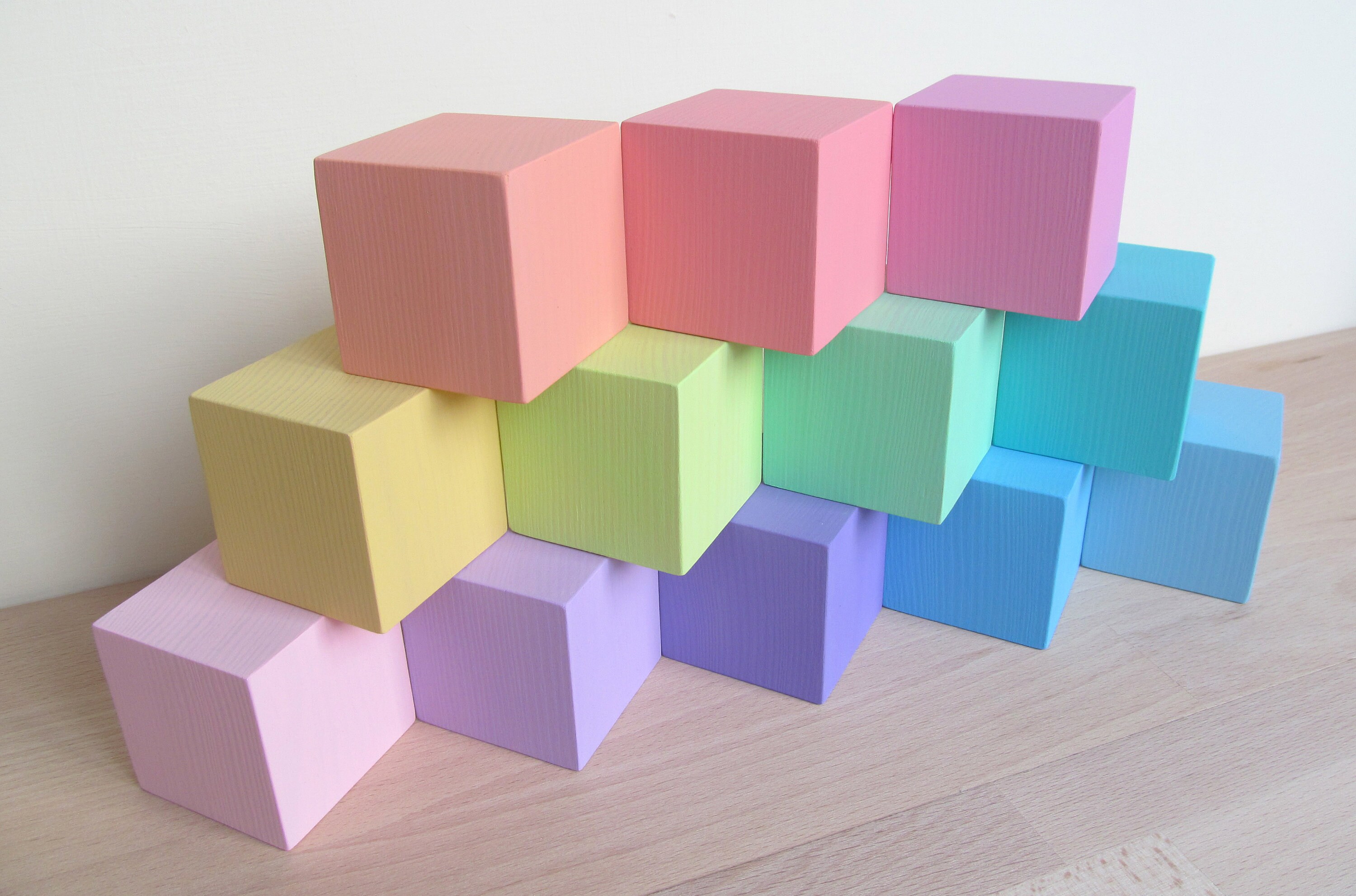 Wooden Rainbow PASTEL Blocks Set of 12 Blocks 1.8 or | Etsy