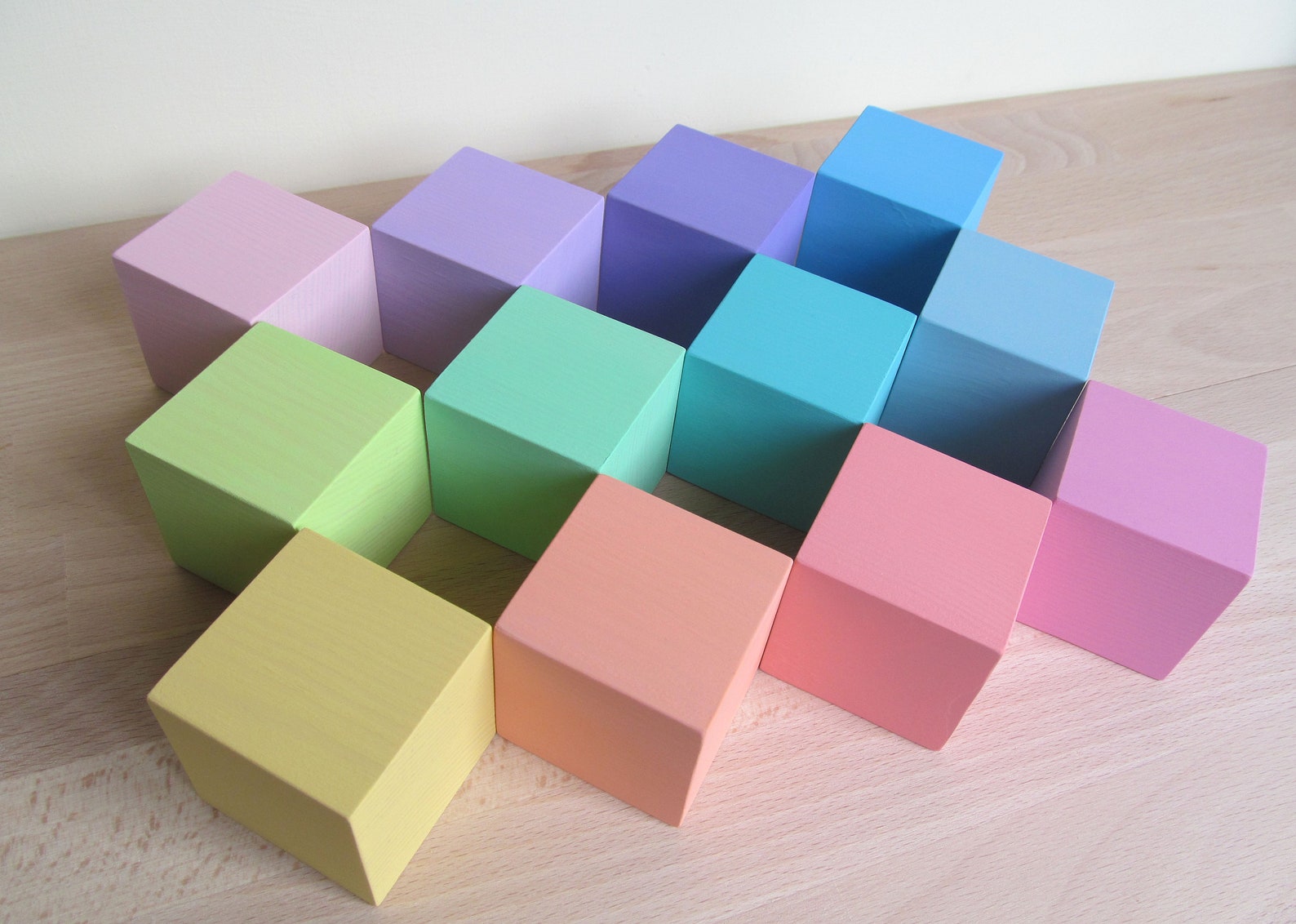 Wooden Rainbow PASTEL Blocks Set of 12 Blocks 1.8 or | Etsy