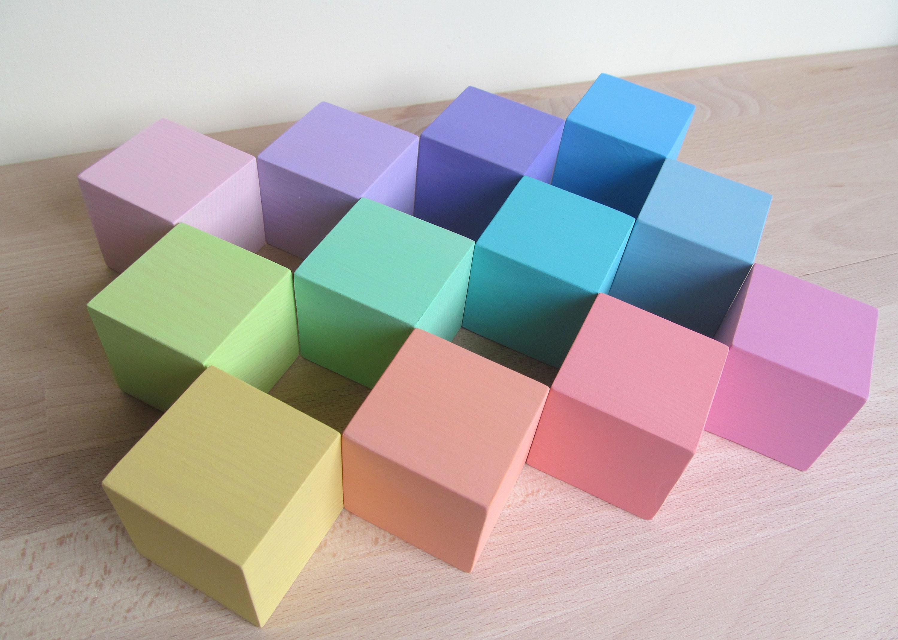 Wooden Rainbow PASTEL Blocks Set of 12 Blocks 1.8 or | Etsy