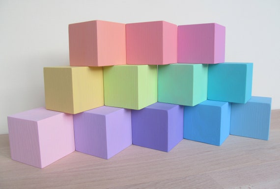 Wooden Rainbow PASTEL Blocks Set of 12 Blocks 1.8 or | Etsy