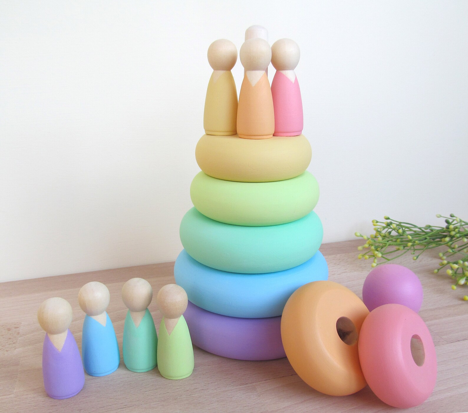 Wooden Ring Stacker Toy Rainbow PASTEL Wooden BLOCKS & Dolls - Etsy