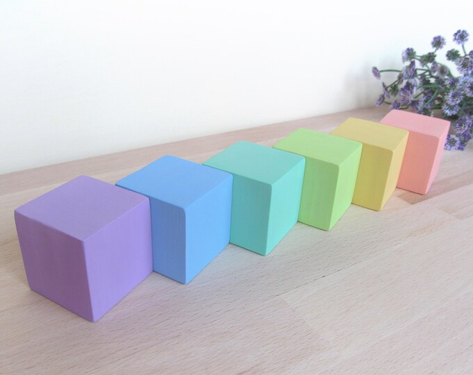 Wooden Blocks - Rainbow PASTEL Blocks - Organic Wooden Toddler Toys ...