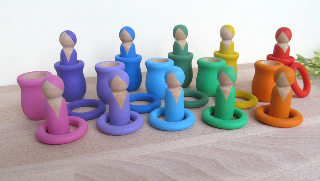Gift Set, 10 Rainbow Color Sorting Peg Dolls in Cups, 10 Toddler Size ...