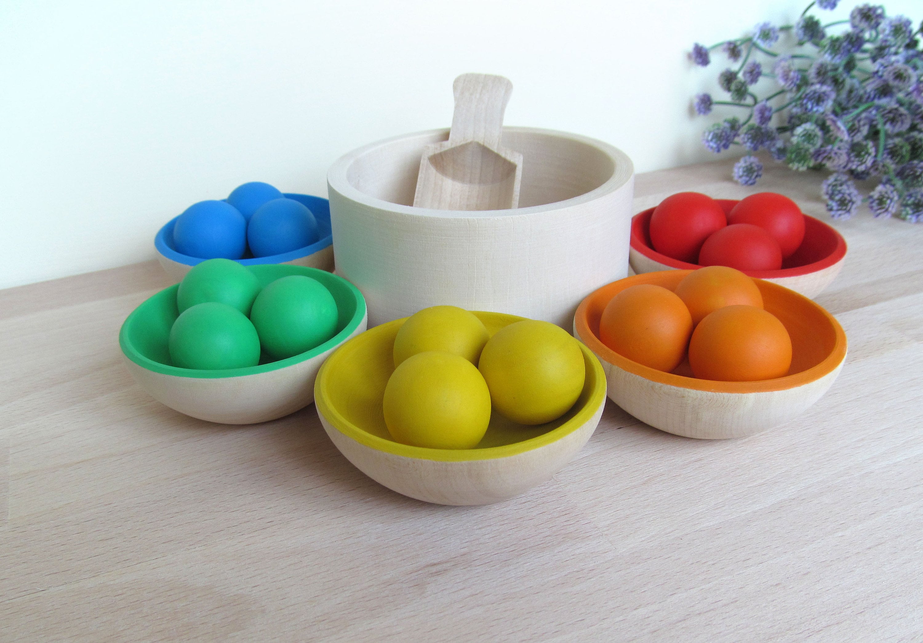 Sorting Toy Gift Wooden Rainbow Bowls and 15 or 20 Balls - Etsy