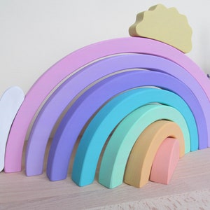 Rainbow Stacker With Cloud, Wooden Balancing Game, Pastel Rainbow ...