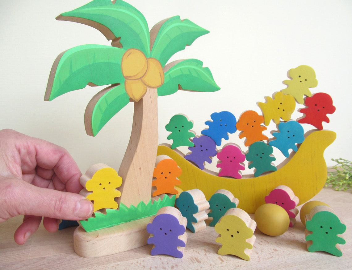 Dinosaurs Animal Play Set Family Monkeys Toy Big Wooden - Etsy